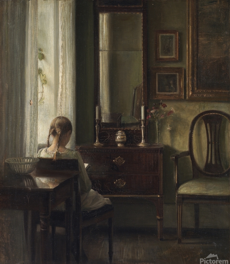 Interior with a Girl Reading [1903] by Carl Holsøe [1863–1935] by ...